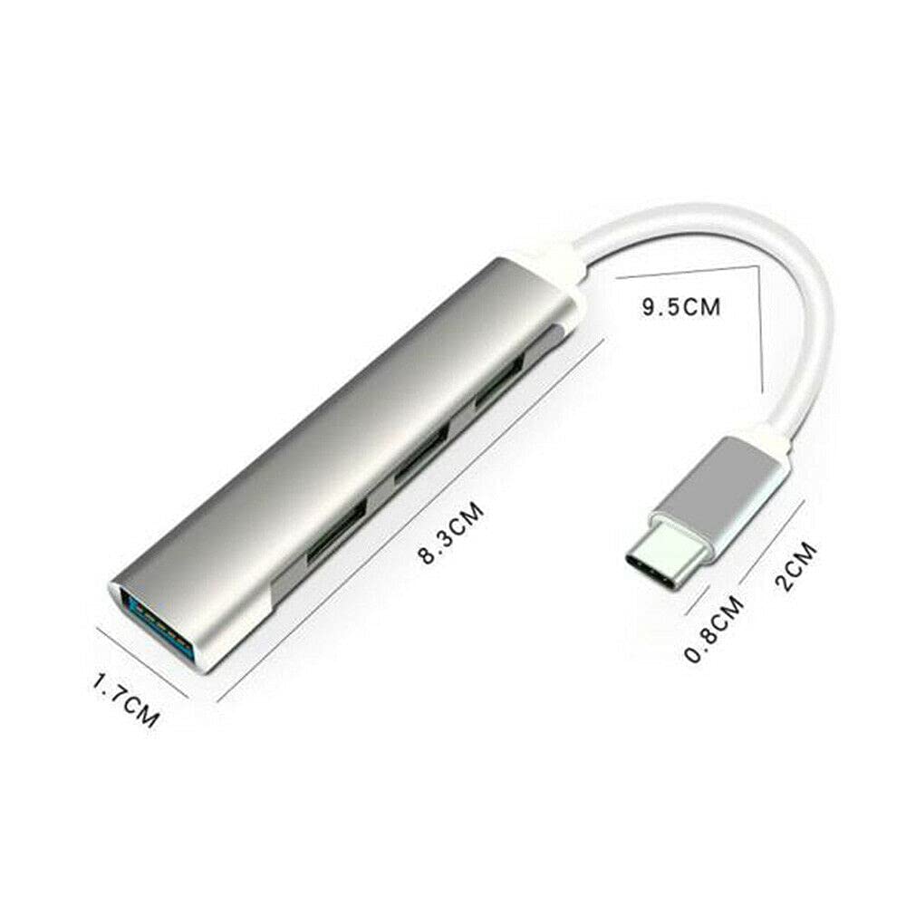 LQQH Aluminum Slim Thunderbolt Type C to USB 3.0 Hub Adapter USB 4 Ports USB C Hub for Phone PC Laptop w/Type-C, Gray