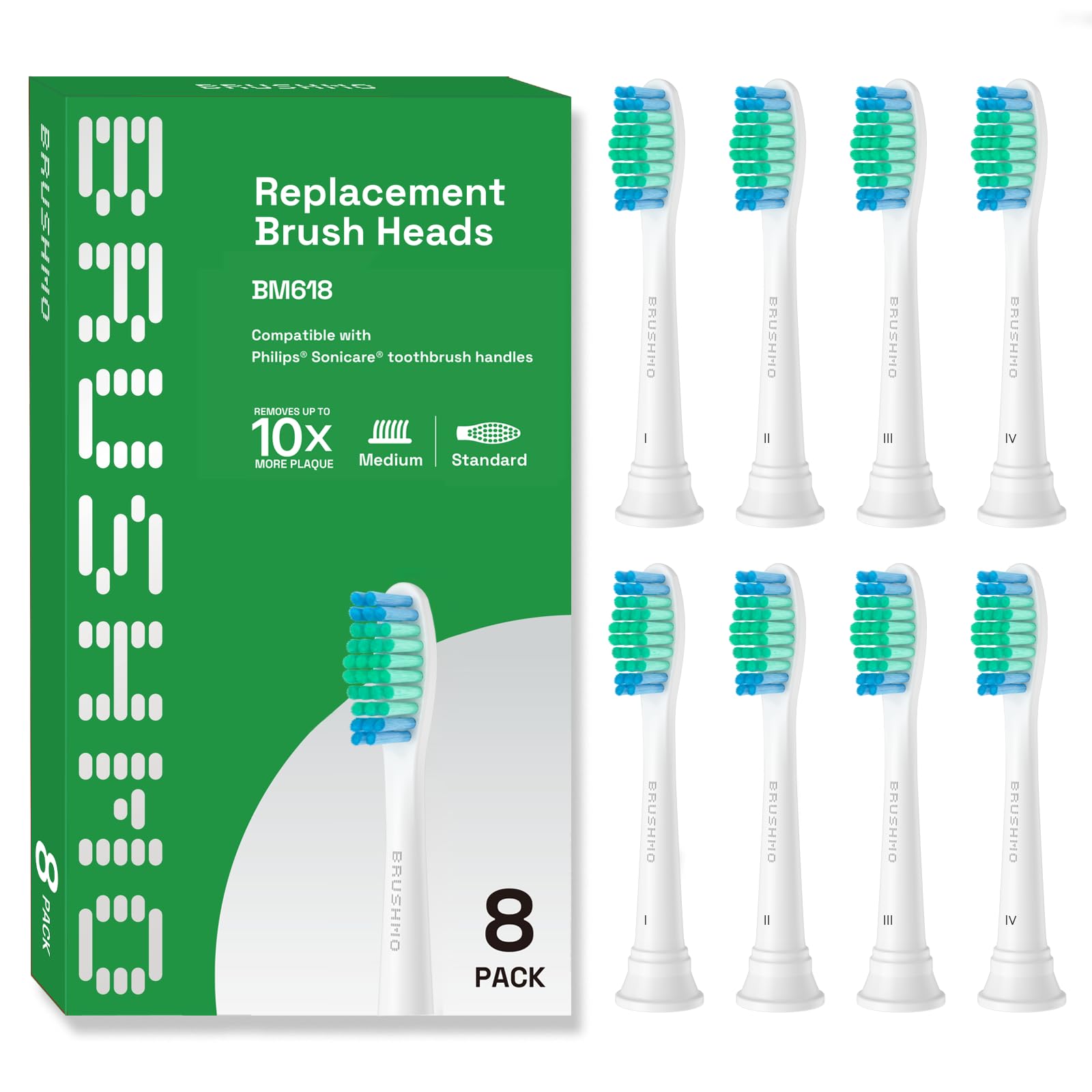 Brushmo SimplyClean and ProResults Compatible for Philips Sonicare Replacement Toothbrush Heads HX6013 HX6015 Exceptional Clean for Better Gum Health and Removes More Plaque, White, BM618, 8pk