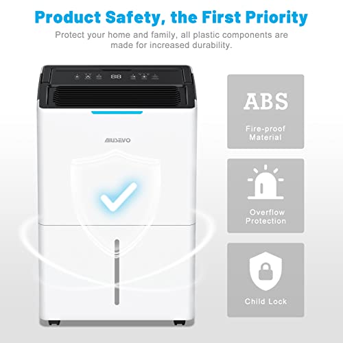 4,500 Sq. Ft Dehumidifier for Basements and Home, Aiusevo 50 Pint Dehumidifiers with Drain Hose Ideal for Large Room, Bedroom, Quietly Removes Moisture, 3 Modes Deshumidificador, Child Lock, 24H Timer
