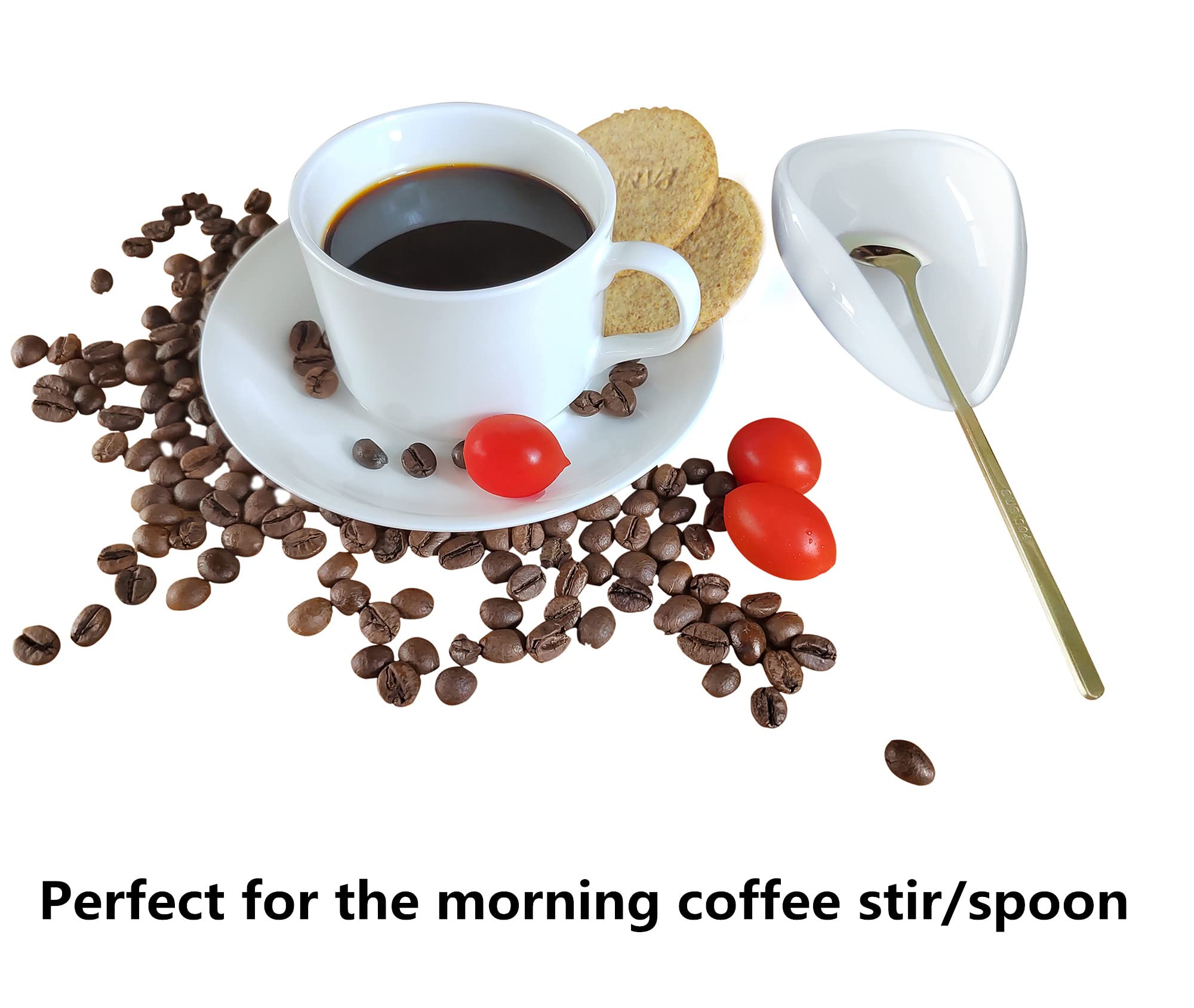 2 Pack Coffee Spoon Rest and Spoon, Ceramic Coffee Spoon Holder, small spoon rest,Teaspoon Rest, Mini Spoon Holder for Coffee Bar, Coffee Station, Coffee Bar Accessories(Ture white+Gold Spoon)