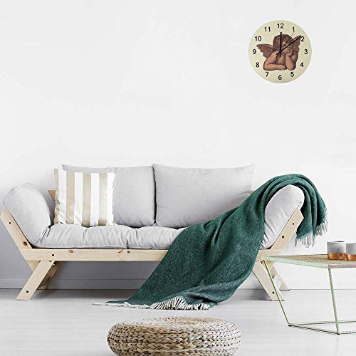 Hapuxt Silent Wooden Wall Clock 12" Non Ticking Angel from The Fresco Battery Operated Clock Creative Fashionable Home Decor for Kitchen Office School Living Room