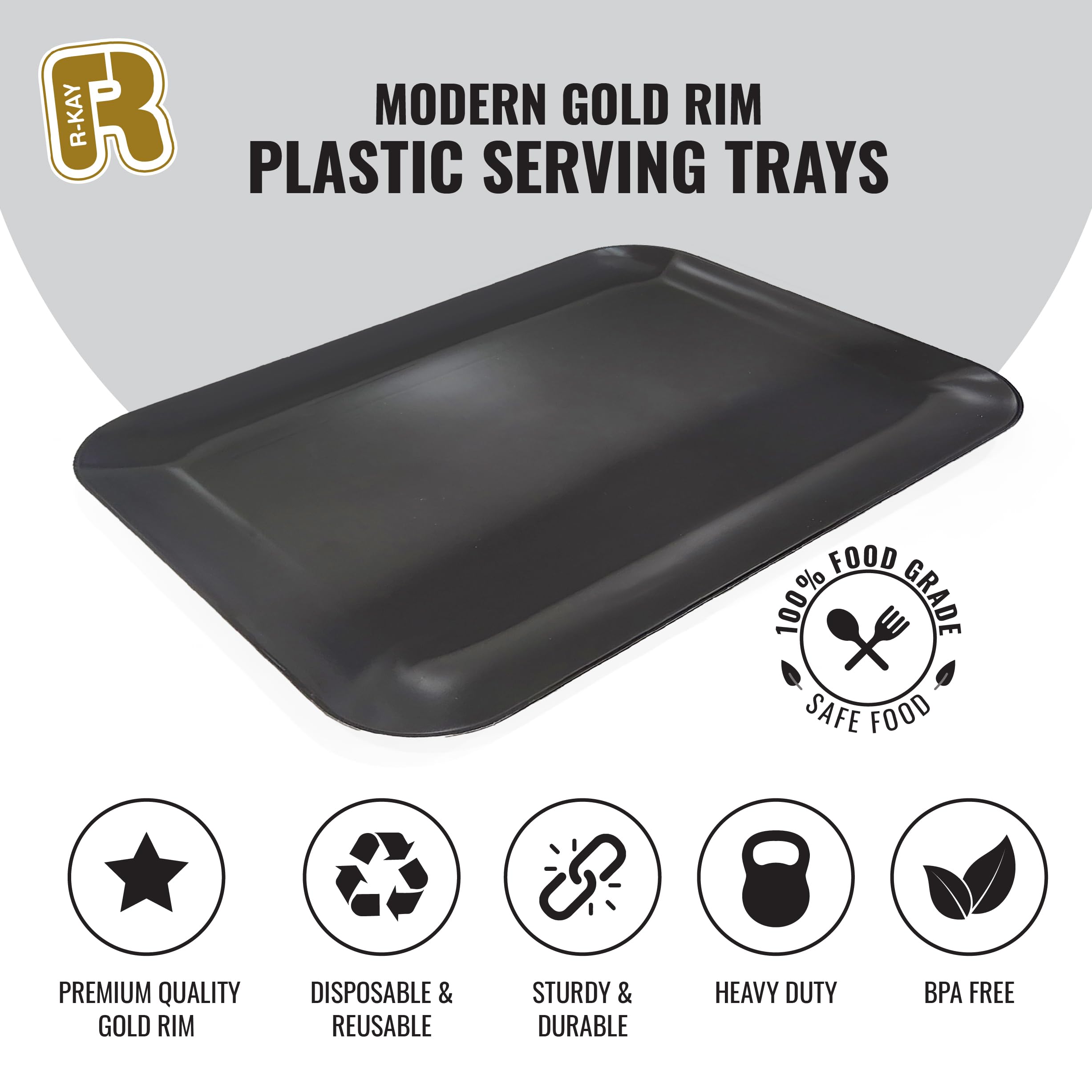 3 Pack Black Plastic Serving Tray for Party - Black Serving Tray 8 by 11 Inch - Dessert Trays for Food - Party Serving Trays for Entertaining - Premium Party Trays - Black Serving Platters