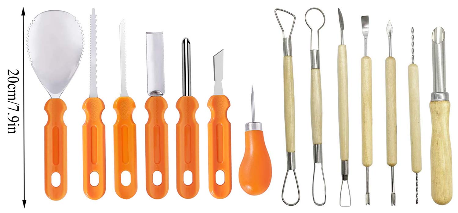 Halloween Pumpkin Carving Kit - 14 Pcs Professional Jack-O-Lanterns Pumpkin Cutting Supplies Tools Kit - Easily Sculpting DIY Halloween with Carrying Case - Carving Knife for Halloween Decoration