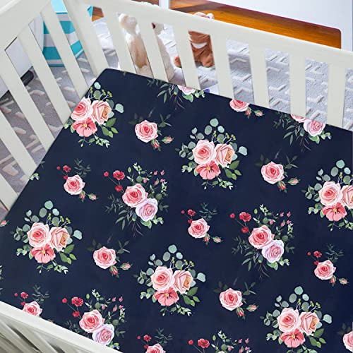 AMROSE 3 Pack Heavenly Soft Crib Sheets for Baby Girls, 28'' X 52'' Fitted Crib Sheets for Crib and Toddler Mattress Pad, Silk Touch Gentle Breathable Microfiber, Floral & Butterfly