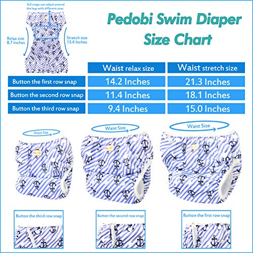 Pedobi Reusable Baby Swim Diapers, Adjustable Diaper Swim for Toddlers 9 Months - 3 Years Old, 3 Pack for Swimming Lessons (Whale Shark Tortoise, Large)
