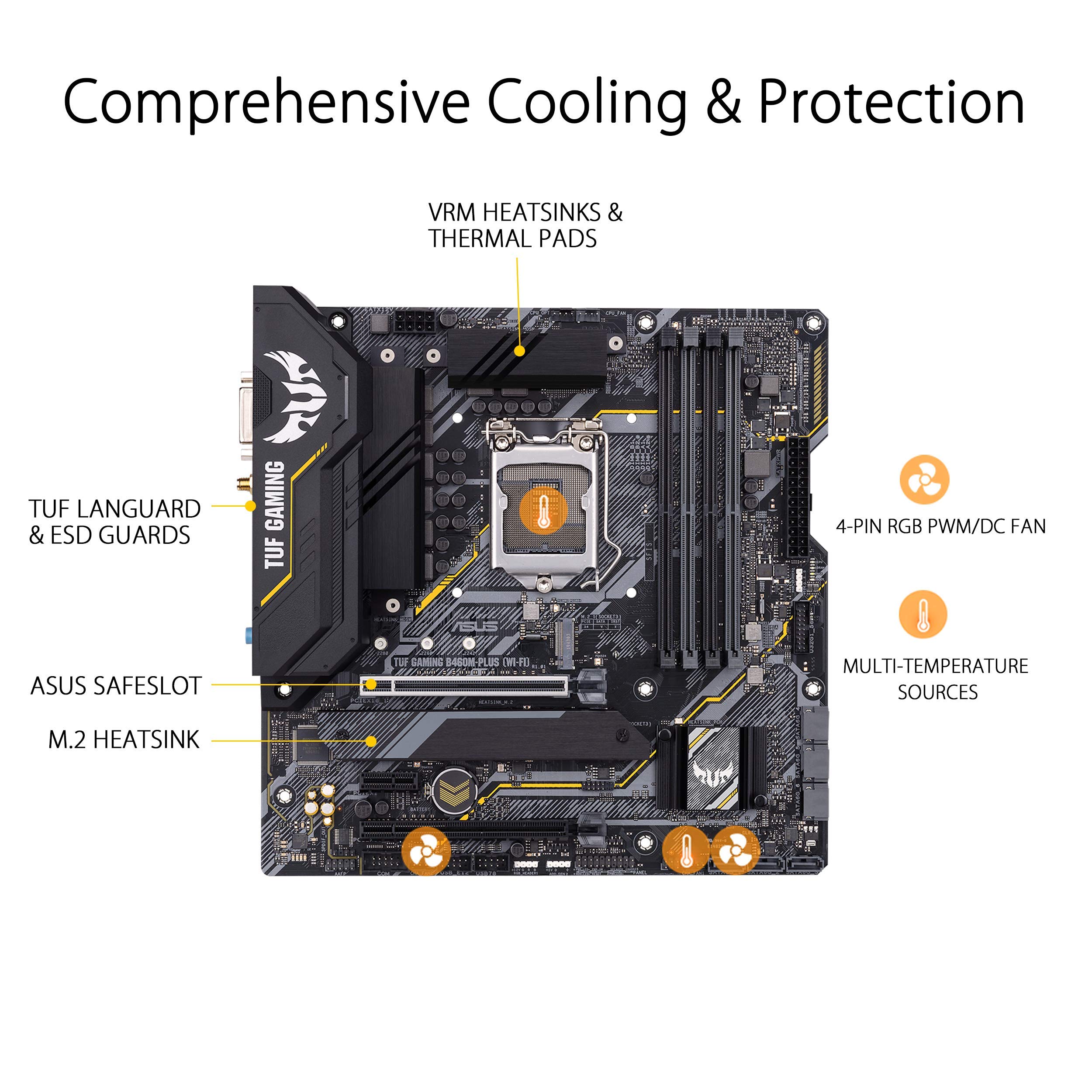 ASUS TUF Gaming B460M-Plus WiFi 6 LGA1200 (Intel® 10th Gen) Micro ATX Gaming Motherboard (Intel® 1Gb LAN, USB 3.2 gen 1 Front Panel Connector, addressable Gen 2 RGB Header, Aura Sync)