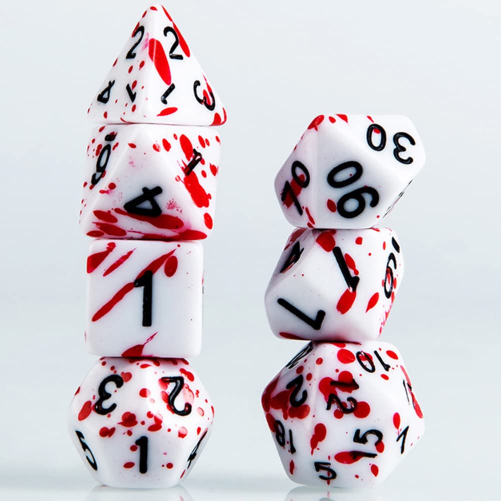 ABOOFAN 14Pcs Blood Splatter Dice Polyhedral Dice Set Bloodstained Acrylic Gaming Dices RPG Games Dices for Tabletop Role Playing Dice Games