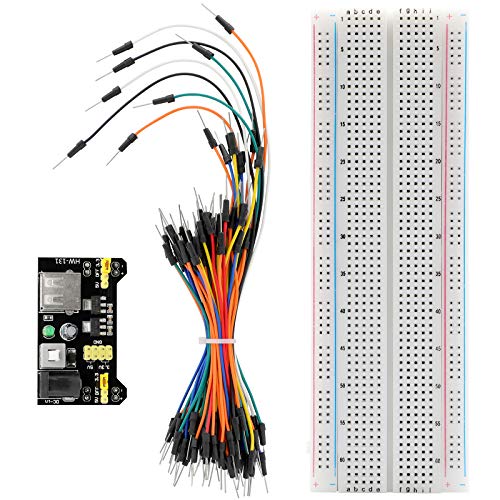 Breadboard Kit with Power Supply for Electronics, 65 Pieces M/M Bread Jumper Wires(12/16/20/25cm), 1 Piece Power Supply Module MB 102(5V/3V), 1 Piece 830 Tie-Points Breadboard