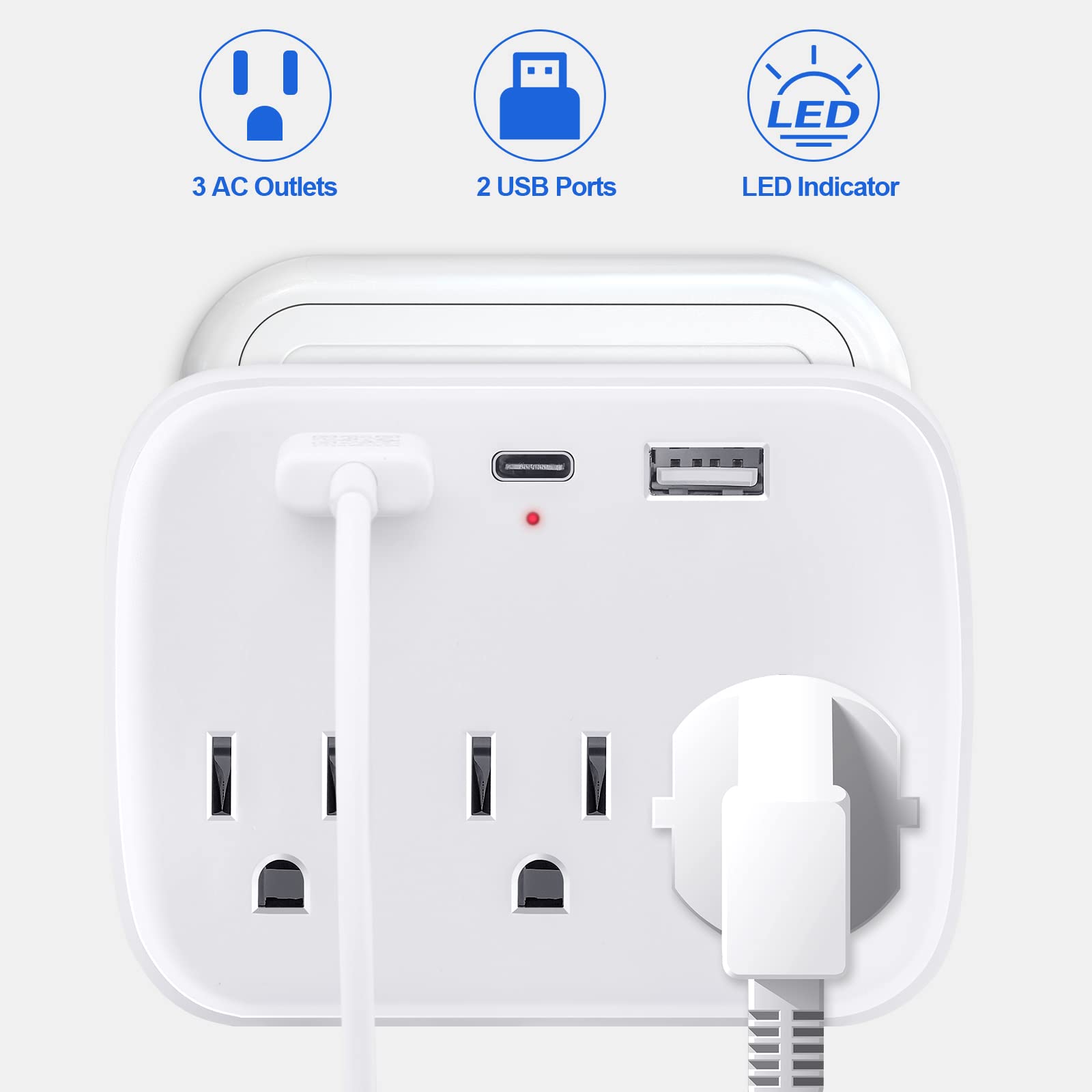 2 Pieces Cruise Essentials Cruise Power Strip Non Surge Protection with USB Ports Travel Adapter Approved for Cruise Ship (White)