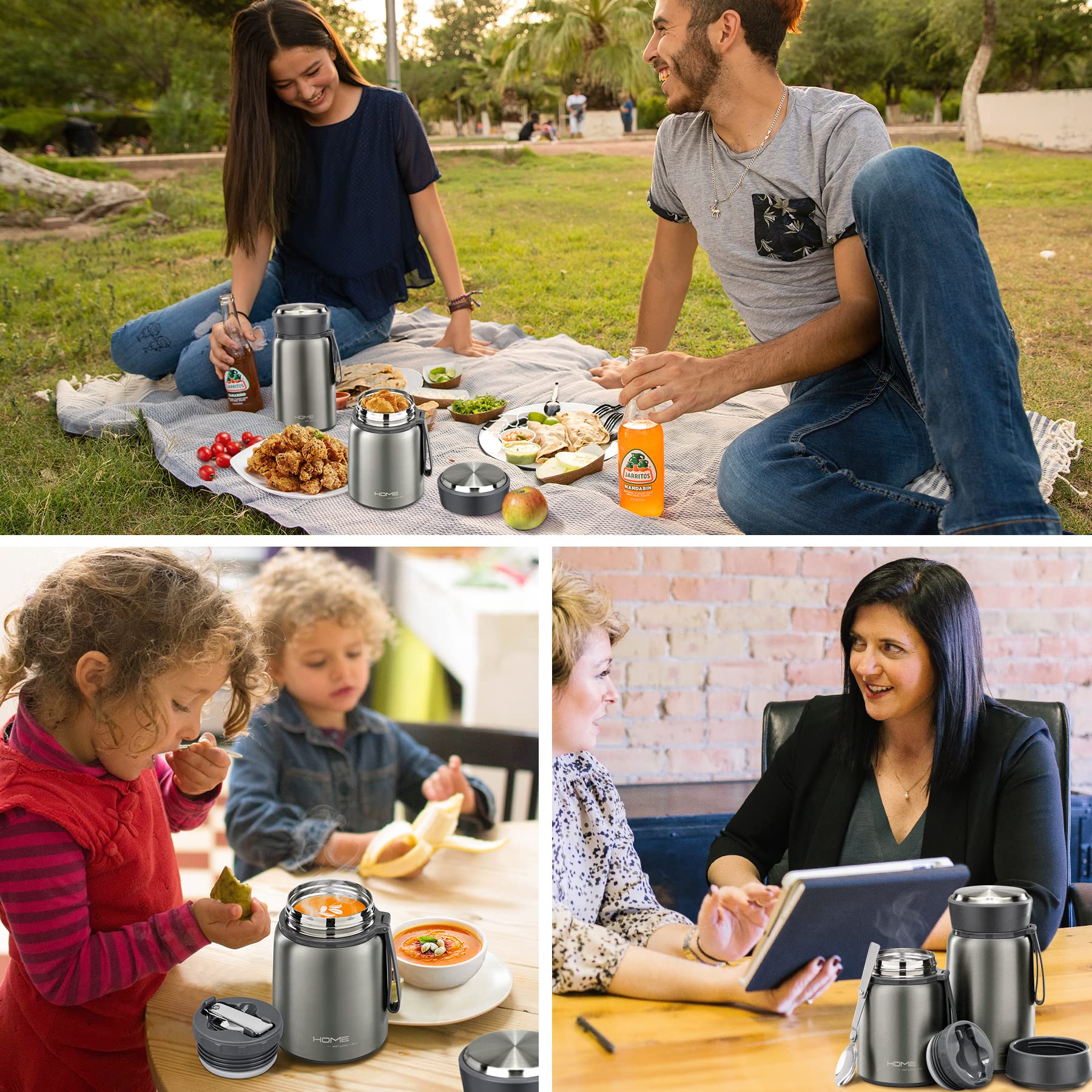 2 Pack Insulated Food Jar Thermos For Hot Food For Adults Kids(18oz,27oz), Lunch Box Stainless Steel Vacuum Soup Thermos Container Flask Keep Hot Cold With Spoon