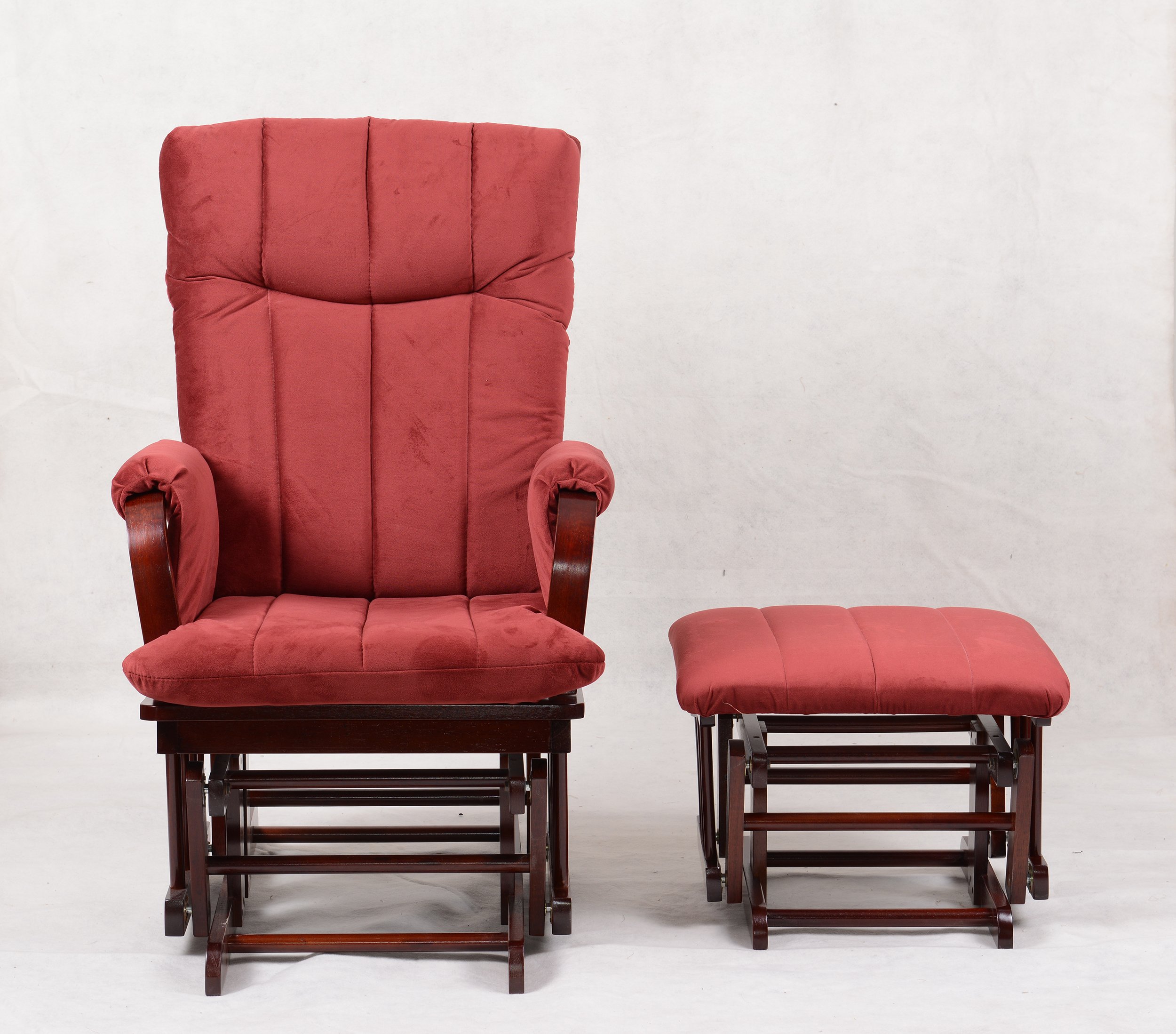 Artiva USA Home Deluxe Microfiber Cushion Cherry Wood Glider Rocker Chair and Ottoman Set (Marsala)
