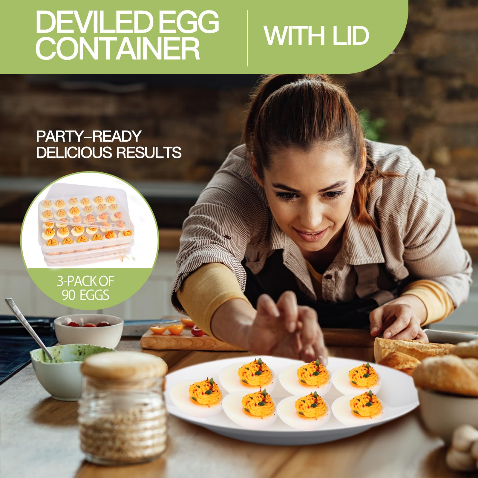 3 Pcs Deviled Egg Containers with Lid,72pcs Plastic Deviled Egg Tray Carrier with Handl Injector Piping Tool,Deviled Egg Platter Holder Organizer for Refrigerator Party Picnic Party Events Serving