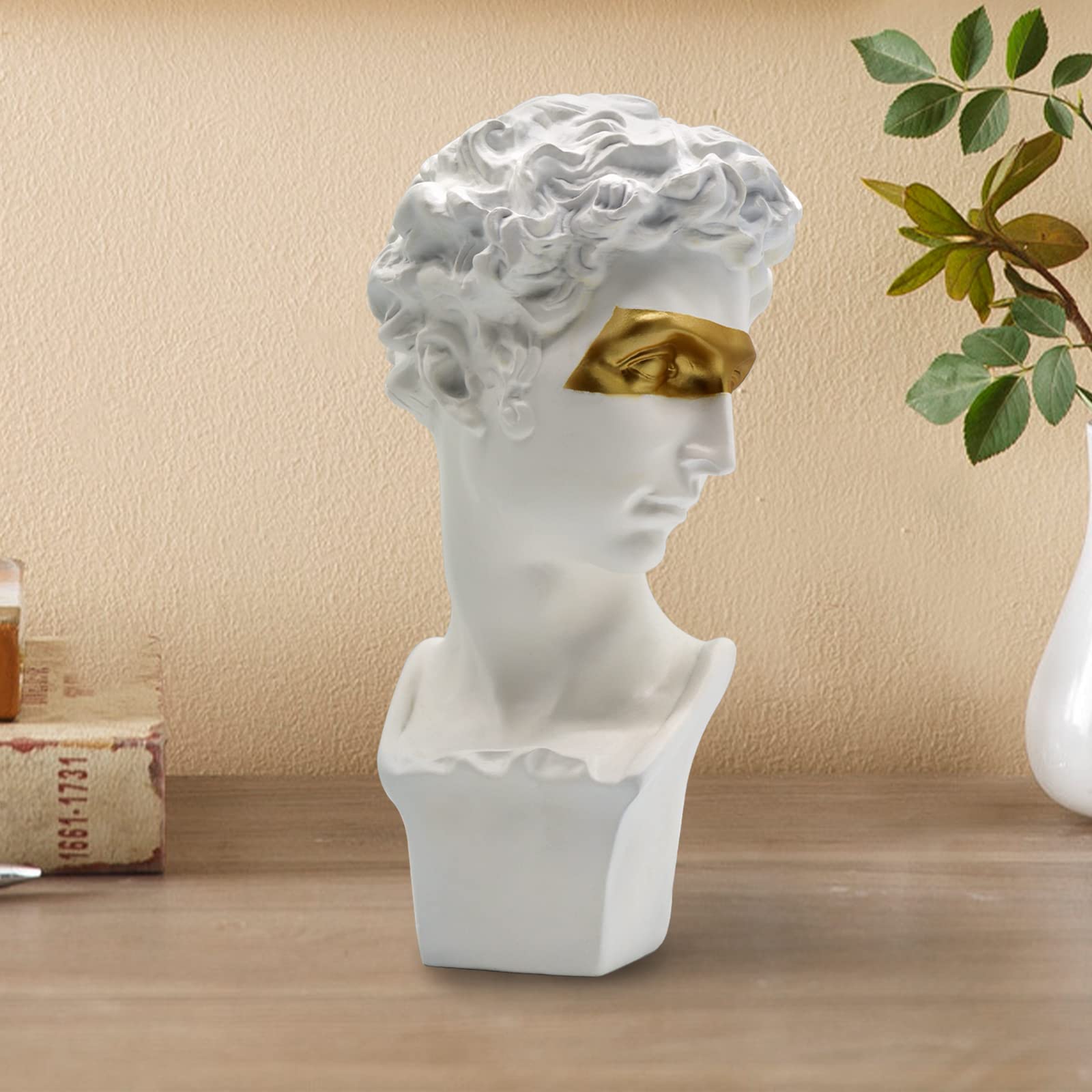 aboxoo David Statue of Greek Statues for Home Decor,Classic Bust Statue White and Gold,Resin Figurines for Office Classic Greek Mythology Decor, Resin Figurines for Office Shelf Decor(White)