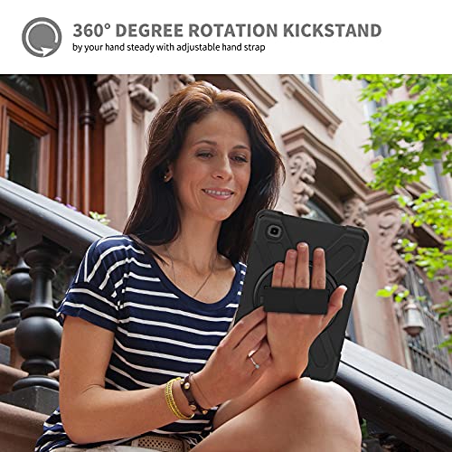 TSQ Case for Samsung Galaxy Tab A7 Lite 8.7" w/Glass Screen Protector Stand&Hand Strap | Heavy Duty Rugged Silicone Kids Case for Galaxy Tab A7 Lite 2021 SM-T220/T225/T227U | Black