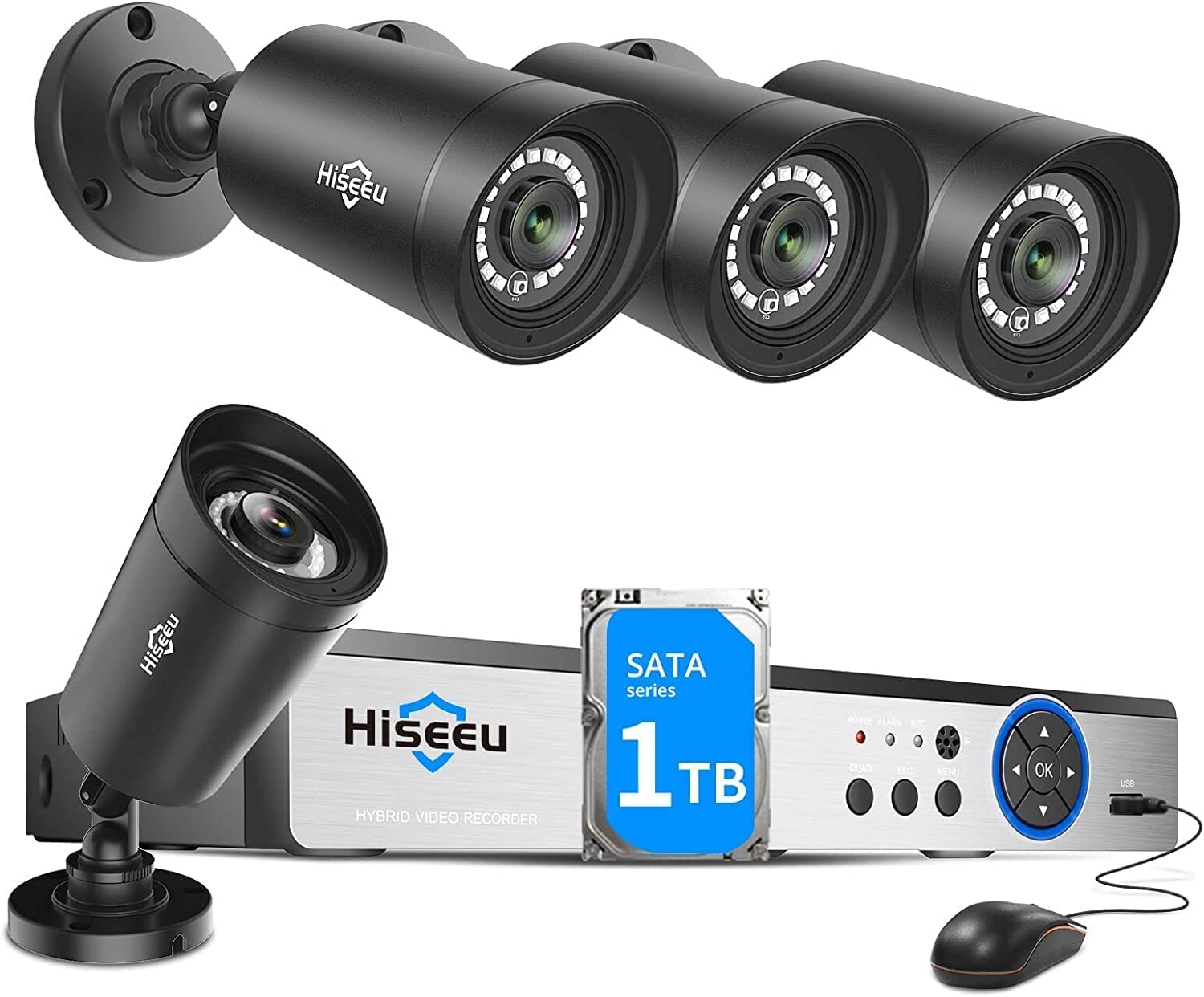 8CH Hiseeu Security Camera System, 1TB HDD Home CCTV Camera Security System w/4pcs 1080P Indoor&Outdoor Security Cameras, Face Detection, Instant APP Alert, Playback, Night Vision for 7/24 Record