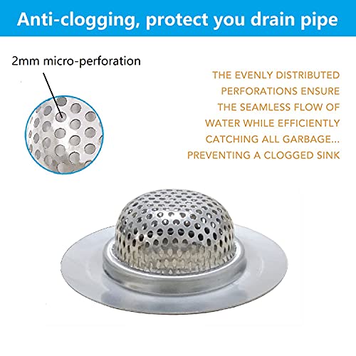2 Pack Bathtub Drain Strainer, 2.75" Top / 1.75" Basket Stainless Steel Drain Hair Catcher, Perfect for Bathroom Sink Bathtub Vanity Sink Basin Shower Room Balcony Floor Drain (2)