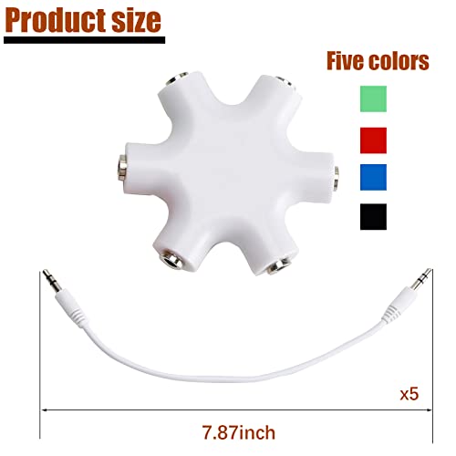 5PCS Multiple Headphone Splitter 5 Jack 3.5mm Audio Adapter 1 Male to 5 Port Female Splitter with 3.5mm Stereo Cable for iPhone iPod Earphone Headset Mp3 Player Cell Phone