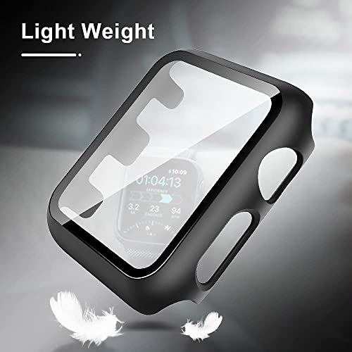 TAURI 2 Pack Hard Case Compatible for Apple Watch Series 3/2/1 38mm Built in 9H Tempered Glass Screen Protector, [Touch Sensitive] [Full Coverage] Slim Bumper Protective Cover for iWatch 38mm - Black