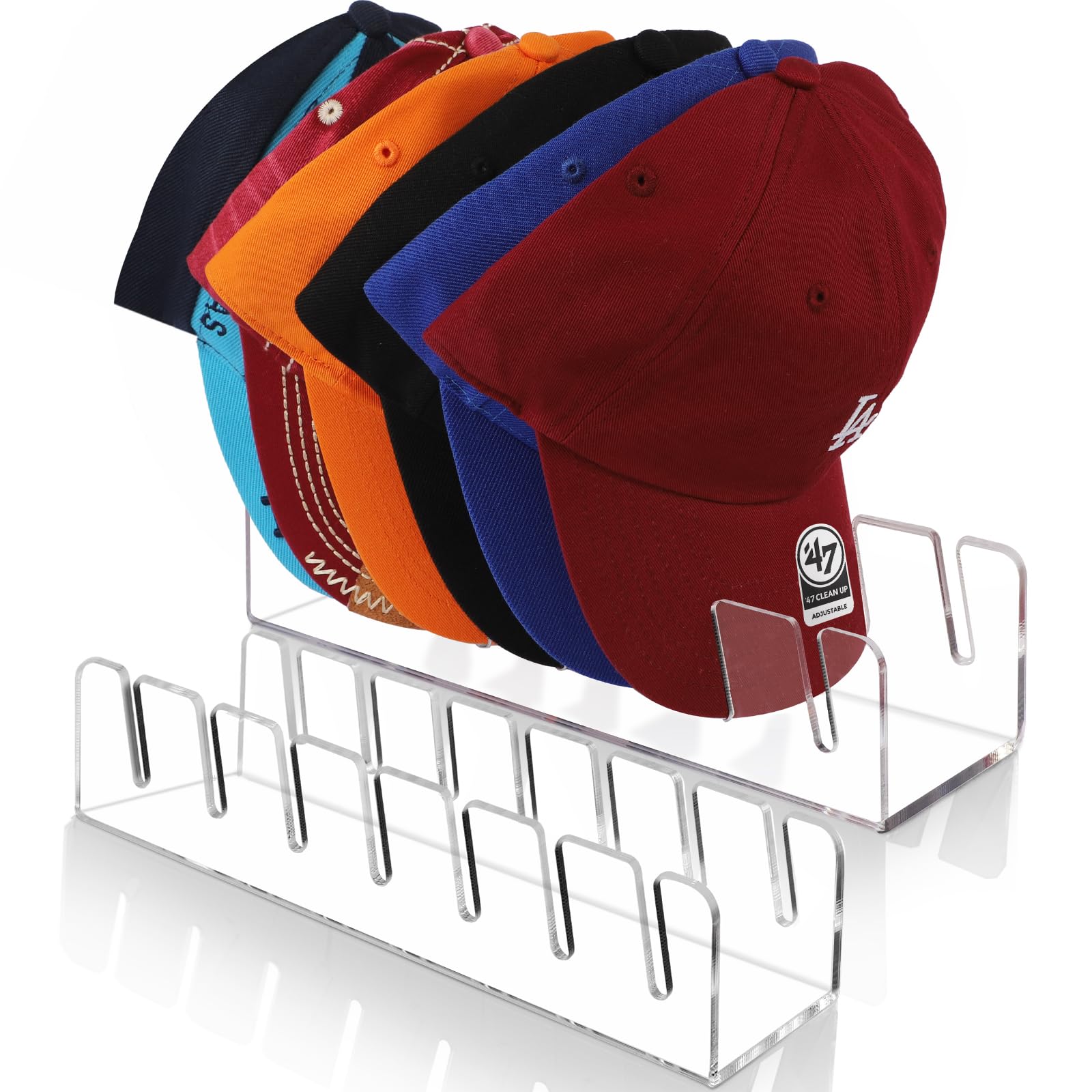 2 PCS Hat Stand for Baseball Caps Display and Storage,Hat Organizer for 14 Baseball Caps,Acrylic Baseball Hat Storage Organizer No Install,Baseball Hat Organizer for Bedroom, Closet (clear-2packs)
