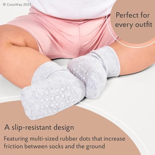 CozyWay Toddler Boy Socks With Grippers Non Slip Crew Grip Socks for Boys Soft Comfy Cotton - 3T-5T Multi Color Cars - 12 Pack