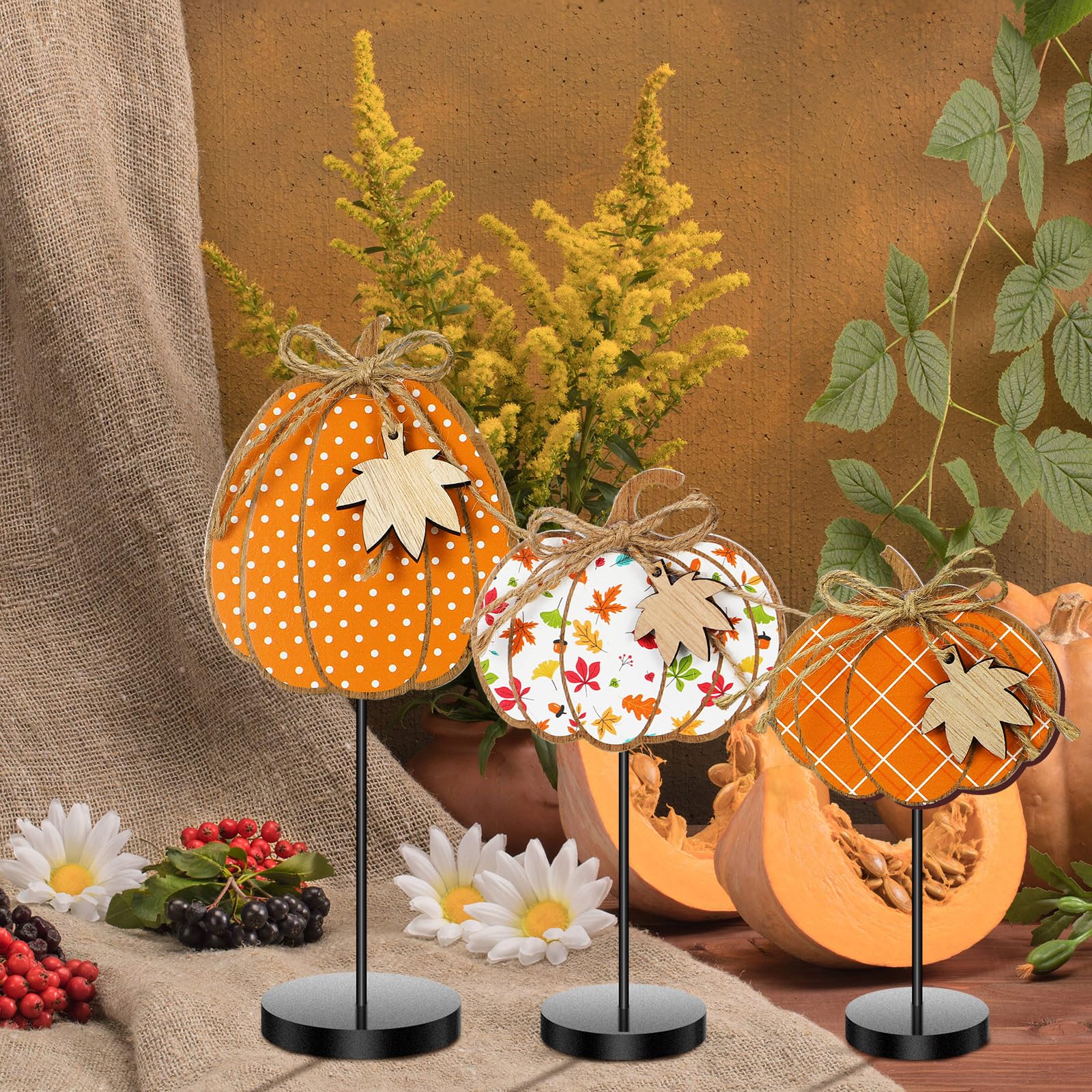 3 Pcs Fall Pumpkin Decor Pumpkin Wooden Table Signs Pumpkin Table Top Decor Pumpkin Table Decorations Centerpieces for Home Autumn Harvest Party Decoration