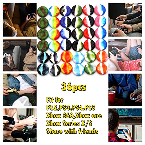 36pcs Joystick Grip for Ps5 Ps4 Controller, Silicone Thumb Grips Caps Cover Analog Stick for Playstation 5, Playstation 4 Controller, Xbox 360, Xbox One Controller (36pcs Multicolor joysticke caps)