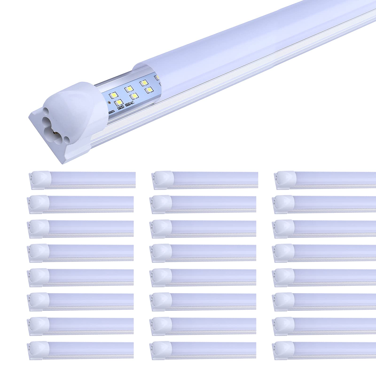 8FT LED Shop Light Fixture, 72W 6000K Cool White, T8 Integrated Strip Factory Lights, Frosted Cover, Linkable, 8 Foot led Lights for Garage, Workshop, Warehouse(25-Pack)