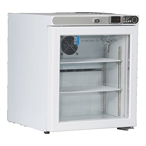 American BioTech Supply ABT-HC-UCFS-0104G Premier Undercounter Refrigerator, Freestanding, Glass Door, 1 cu. ft. Capacity, White