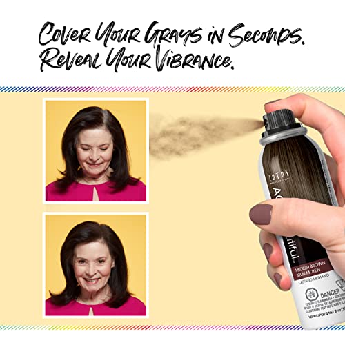 AGE beautiful Root Touch Up Hair Color Spray | Touch-Up Gray Concealer | Temporary Cover Up | Adds Volume & Covers Thinning Patches | Water, Sweat, Stain Resistant | Medium Brown | 2 Fl Oz