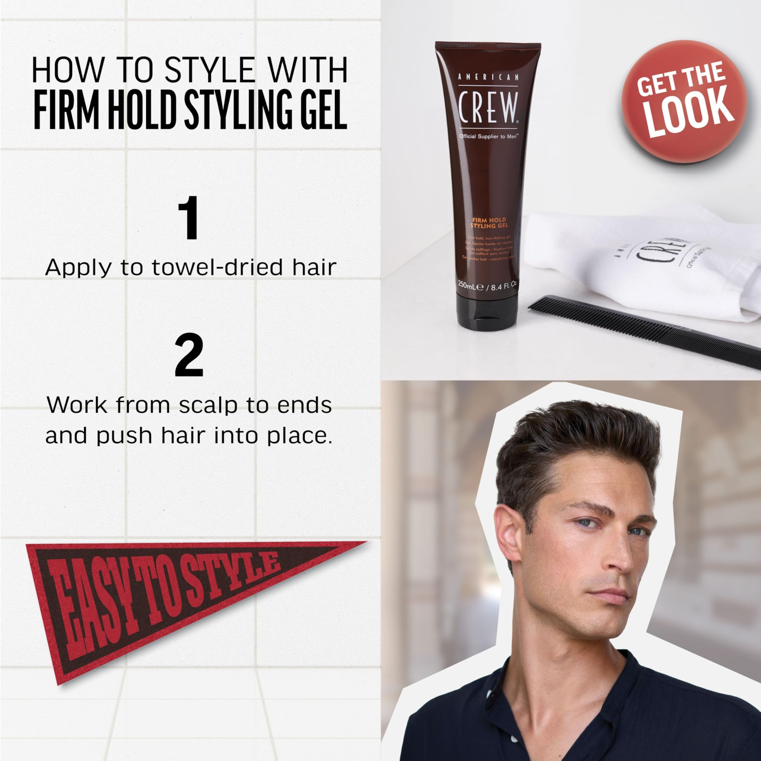 American Crew Men's Hair Gel, Firm Hold, Non-Flaking Styling Gel, 33.8 Fl Oz