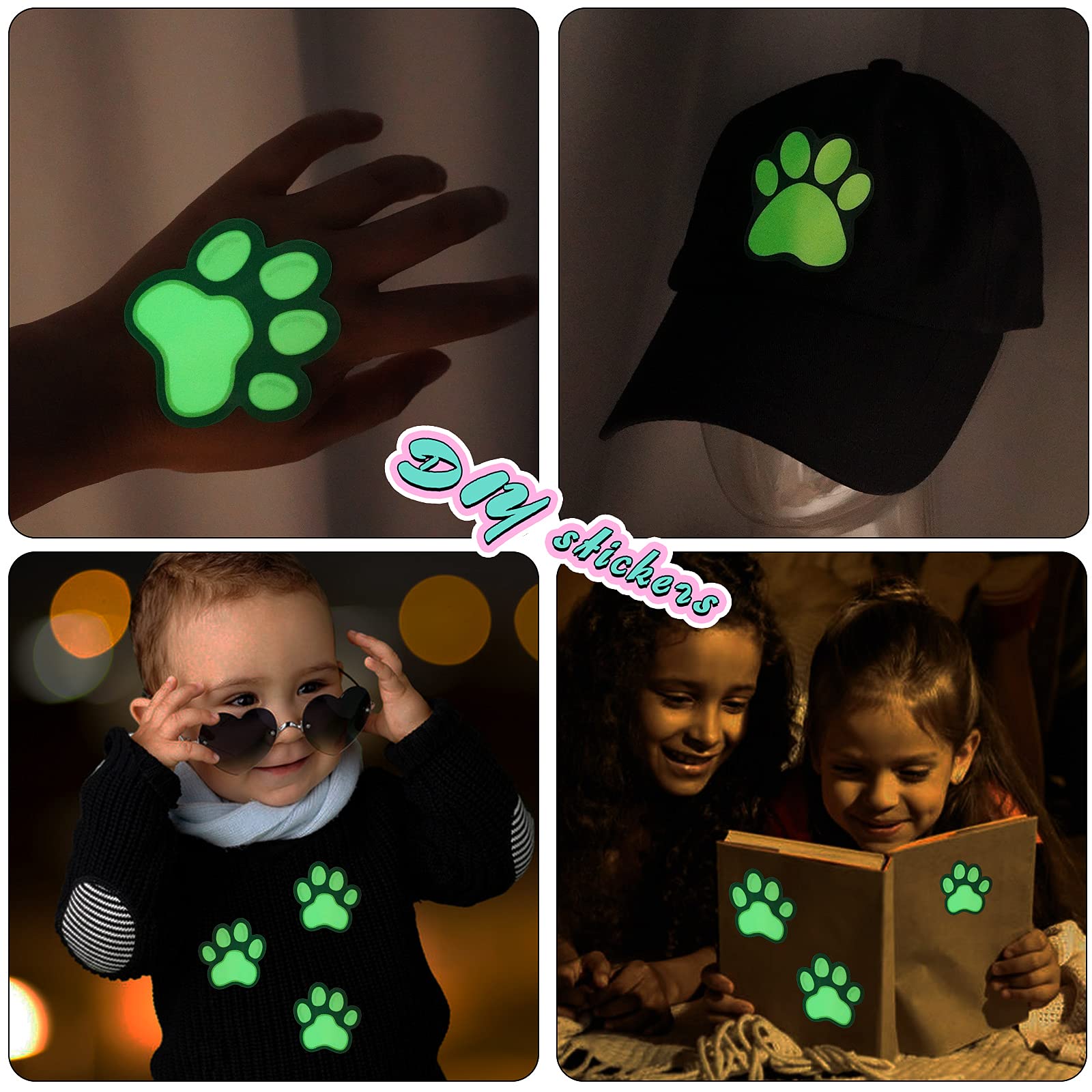 MESU 22 Pcs Paw Print Luminous Decals Glow in The Dark Cat Dog Footprint Decorative Stickers Kids Room Ceiling Decor Paw