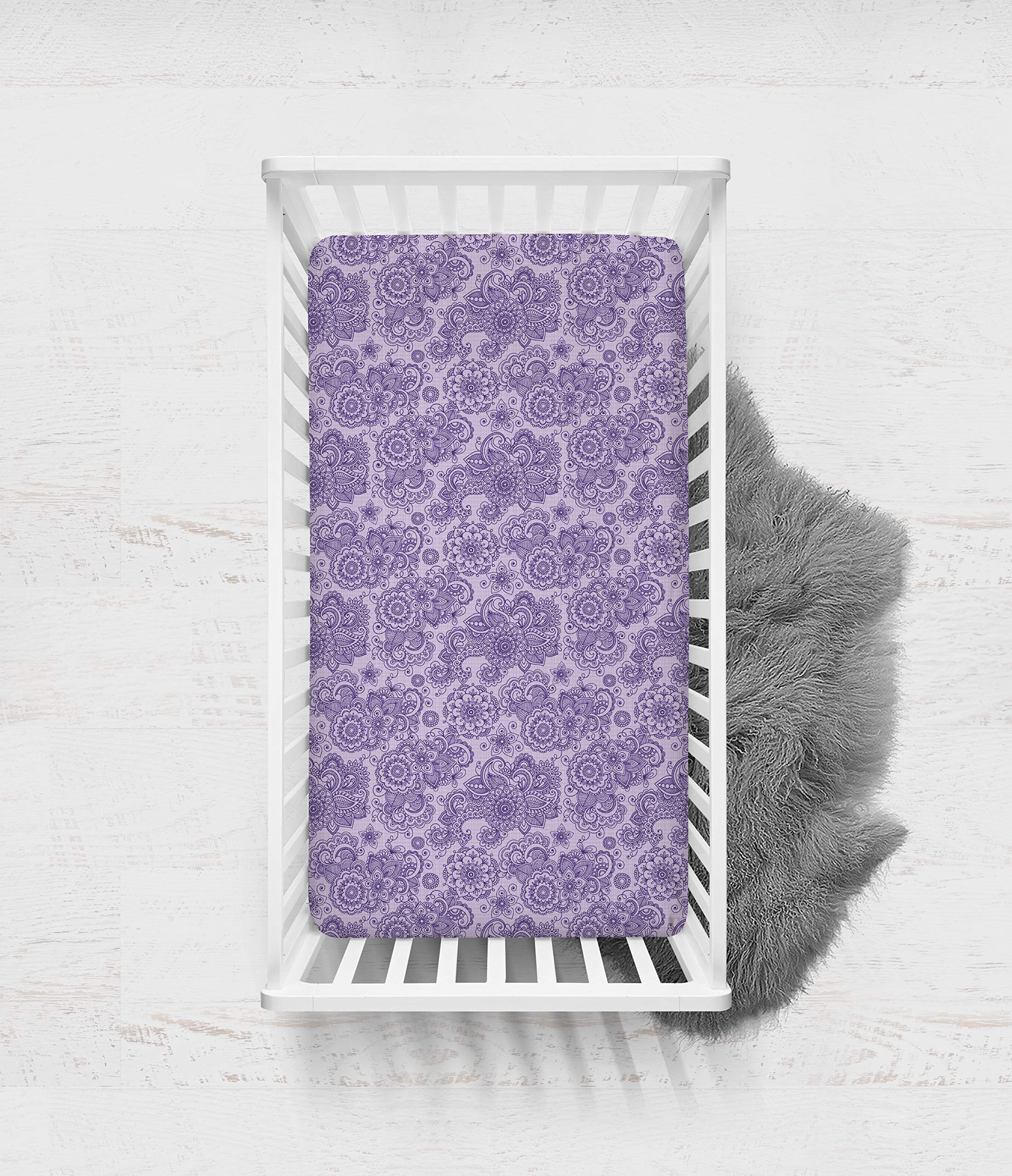 Bacati - 2 Pack Paisley Floral 100 Percent Cotton Percale Universal Baby US Standard Crib/Toddler Bed Fitted Sheets (Lilac Purple Scroll)