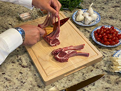 Wood Cutting Board Hard Maple 17x12x1.25 Inches Reversible with Handles and Juice Groove, Extra Thick Butcher Block Chopping Board Handmade By Ferrum.
