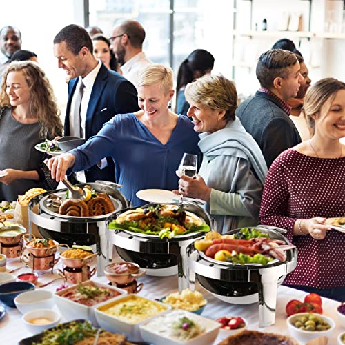 3 Pack Roll Top Chafing Dish Buffet Set 6 Quart Round Stainless Steel Chafer for Catering with Solid Stand and Fuel Holder Buffet Servers and Warmers for Party Banquets Wedding Buffets