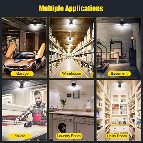 2 Pack LED Garage Lights 10000LM Aluminum LED Garage Lights Ceiling Led 100W Shop Light Deformable LED Work Lights Bulb E26 6000k Screw-in Garage LED Ceiling Light for Garage, Basement