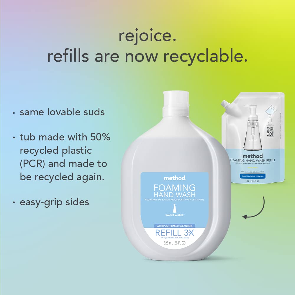 Method Foaming Hand Soap Refill, Free + Clear Recyclable Bottle, 28 oz, 4 pack