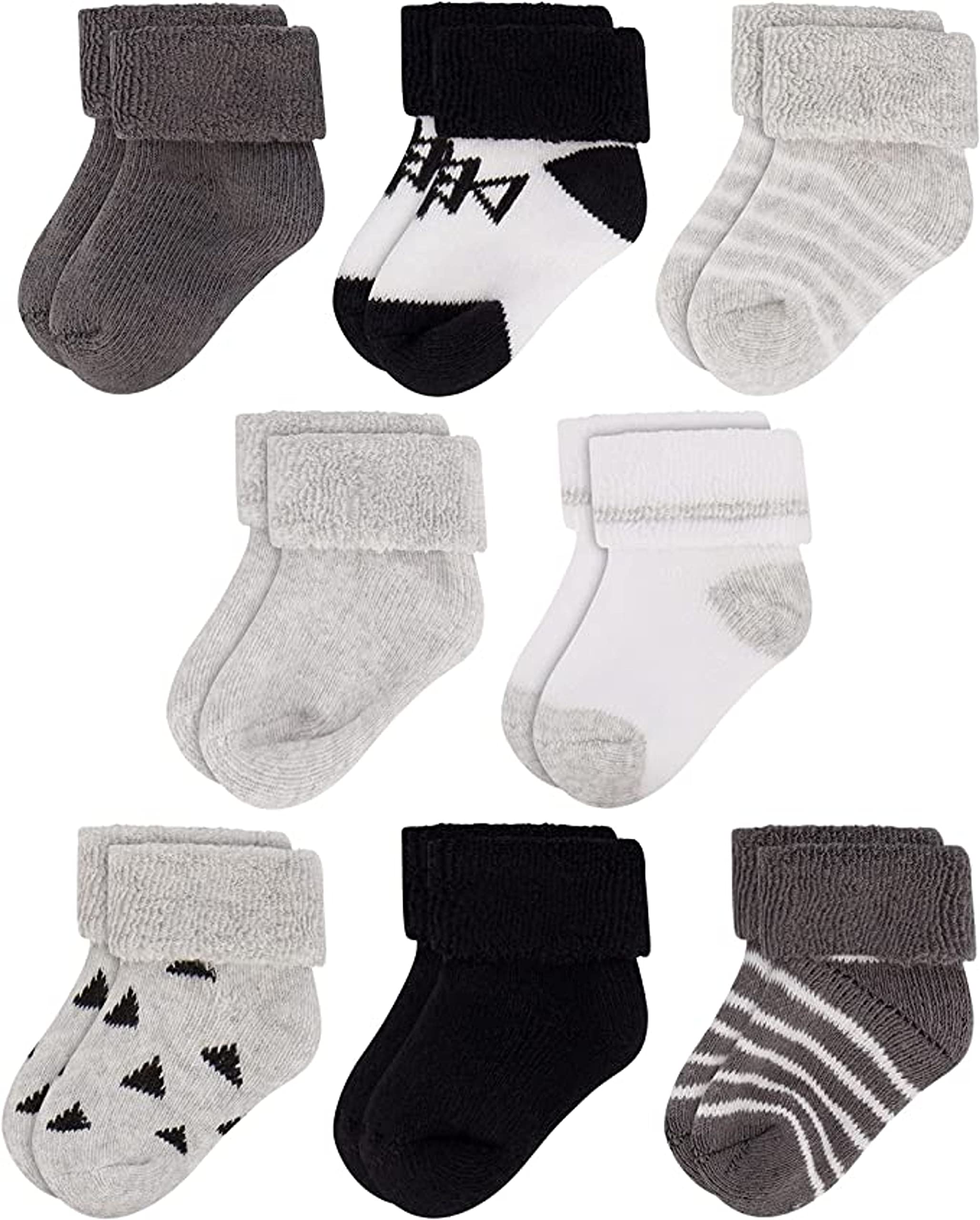 Rising Star Baby Socks for Boys & Baby Girl Infant Newborn Socks 0-6, 6-12 months - Thick Cotton Terry Cuff Winter Warm Socks unisex (Gray - 8 pack)