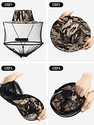 2 Pieces Mosquito Head Mesh Mosquito Cap Net Hat Face Cover with Zipper Foldable Fly Protection Netting Hat for Fishing Hiking Gardening