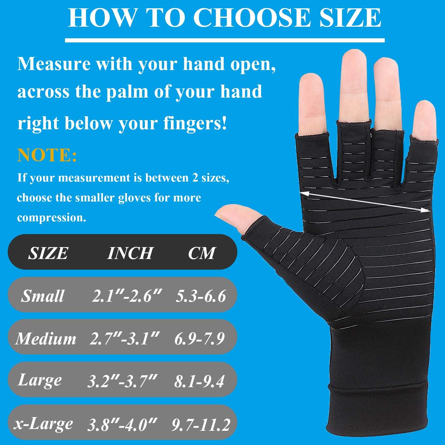 2 Pairs Copper Arthritis Gloves for Women, Compression Gloves for Men for Pain, Fingerless Hand Gloves for Carpal Tunnel, Crochet, Relieve Pain, Swelling, Support Wrist and Joint, Typing (Medium)
