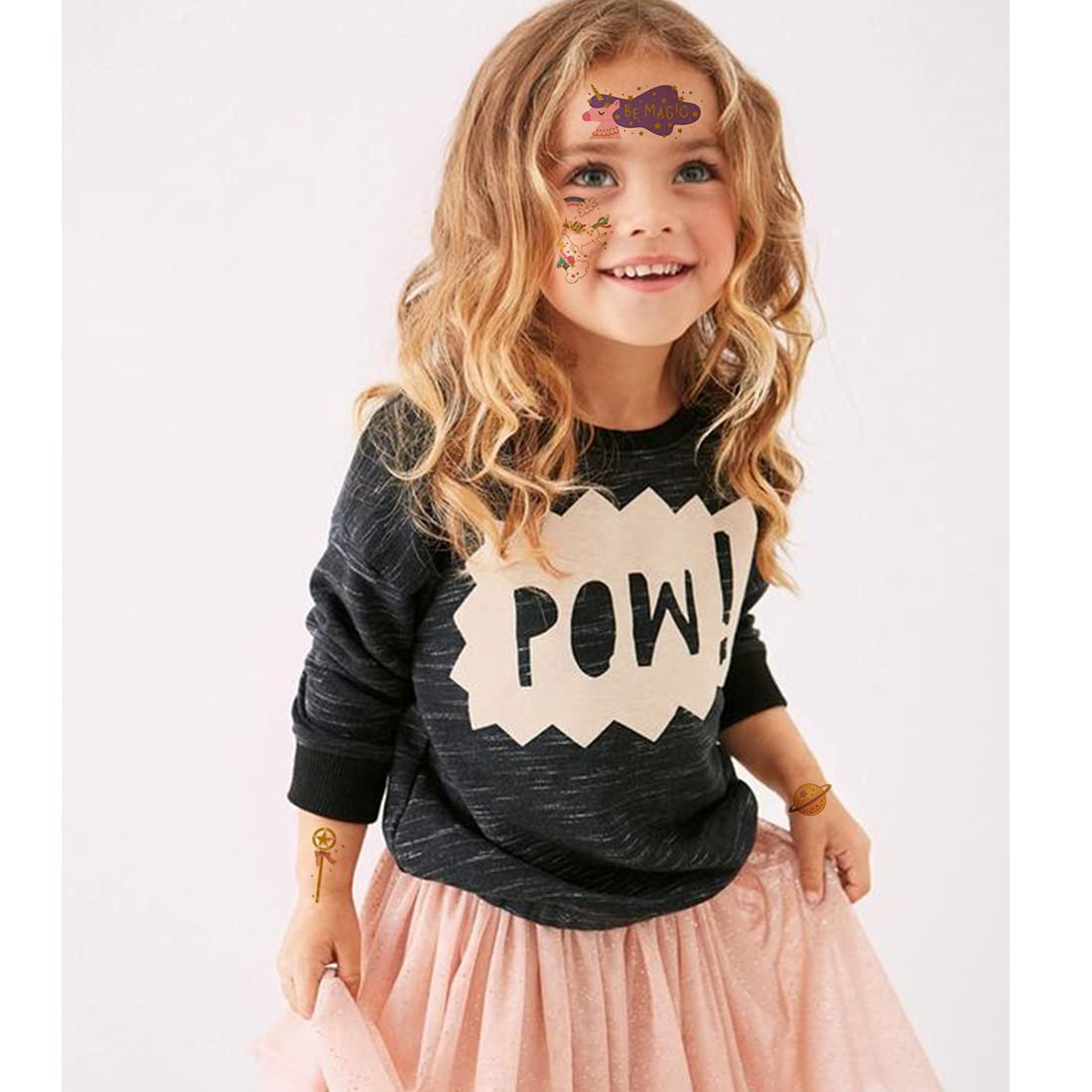 Ooopsiun Glitter Temporary Tattoos for Girls, 9 Sheets Gold Birthday Party Supplies Decorations for Kids, Fake Tattoos Stickers