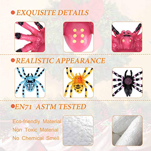 Flormoon Realistic Animal Figures - 12 Pieces Plastic Halloween Spider Toys for Kids - Spider Action Model Insect Toy Figures - Educational Learning Toys Birthday Gift Set for Kids