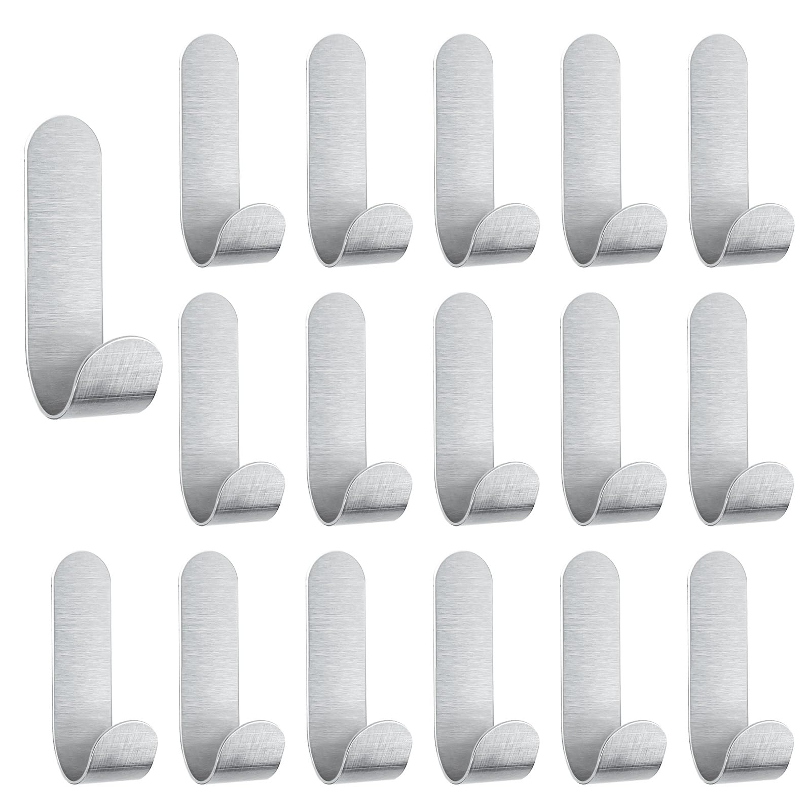 16 pcs Adhesive Hooks, Silver Command Hooks,Wall Hooks Heavy Duty 304 Stainless Steel Wall Hooks Adhesive for Hanging Jackets, Party Light Strip, Kitchenware, Keys, Bags and Hats (Silver)