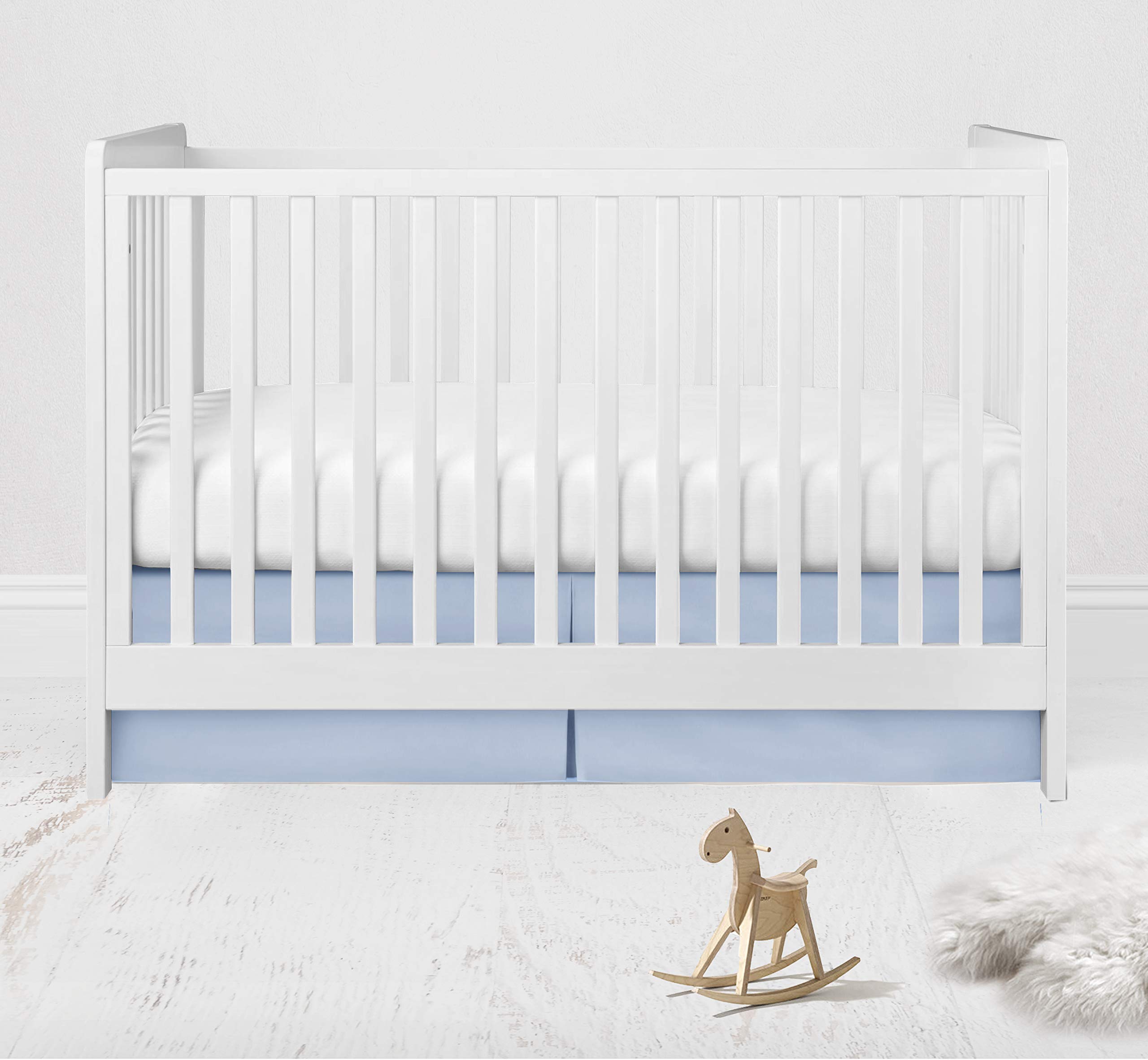 Bacati Solid Crib/Toddler Bed Skirt Dust Ruffle, Blue, 13 inches Drop