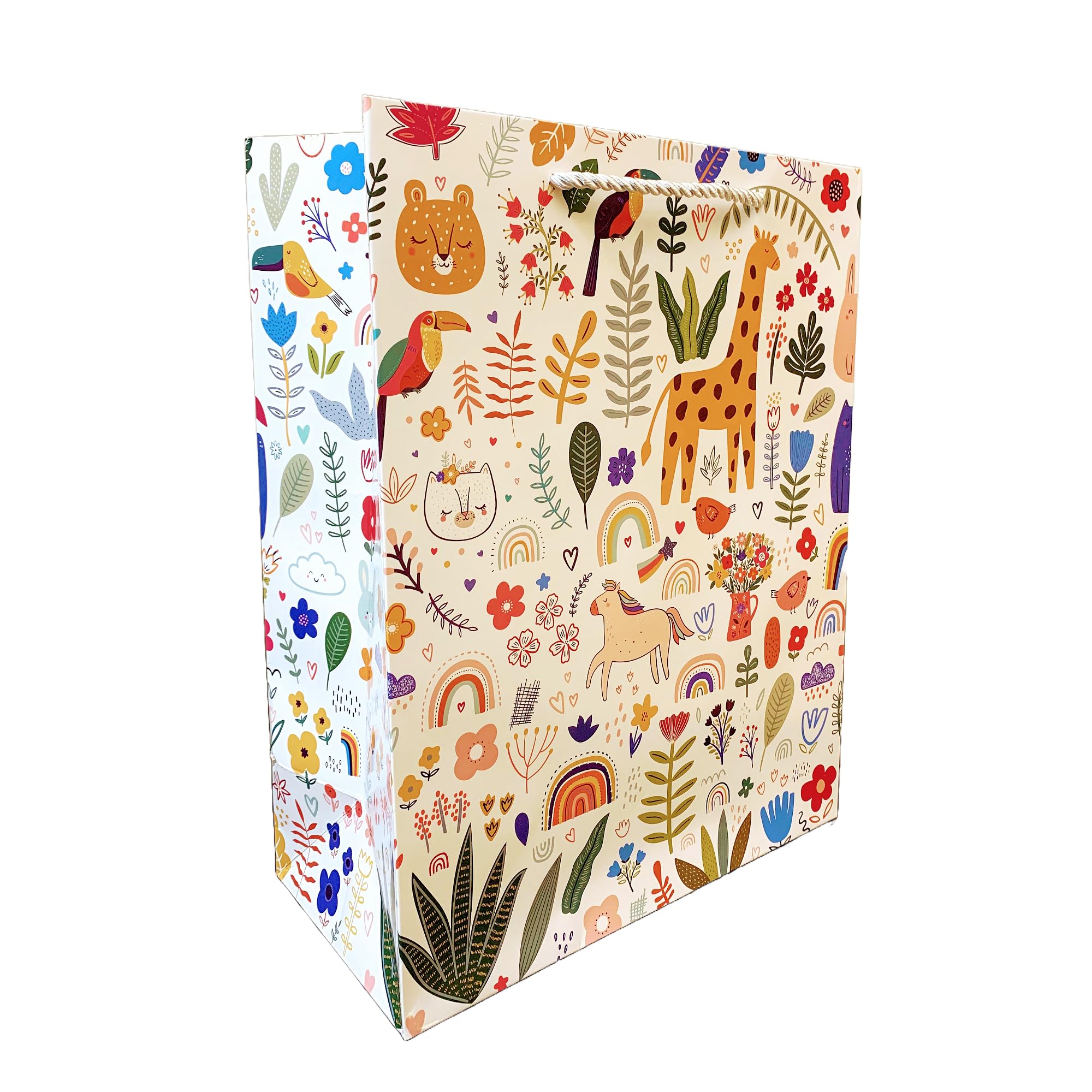 13" Fun Colorful Animals Gift Bag for Kids, Medium Large