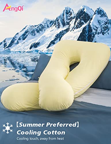AngQi Pregnant Pillows for Sleeping, Pregnancy Belly Pillow with Cooling Cotton Cover - Support for Back, Hips, Legs, Belly for Pregnant Women Sleeping - Yellow Cream