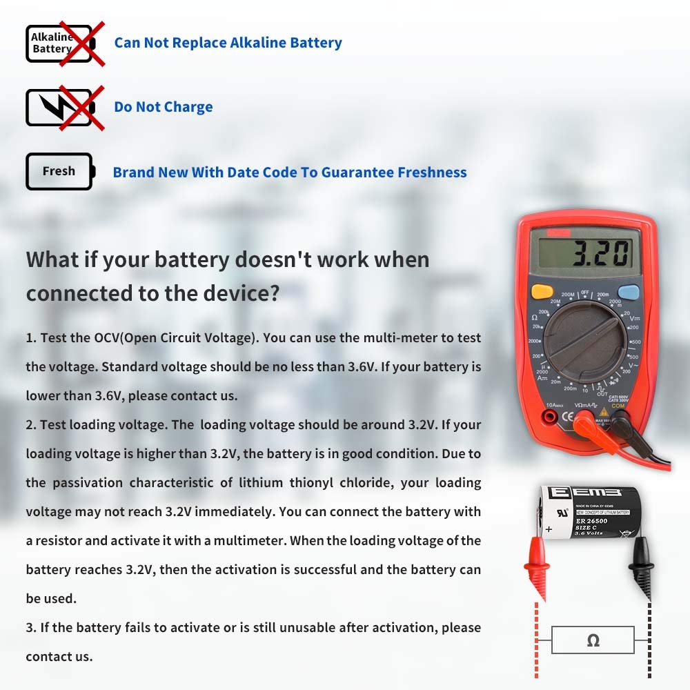 4X EEMB ER18505 Nonrechargeable 3.6V Lithium Battery Li-SOCL₂ 4100mAh High Capacity UL Certified Single-Use 3.6V Lithium Thionyl Chloride Battery DO NOT Charge Battery