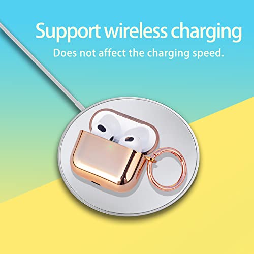 AirPods 3 Case Cover with Keychain,Mirror Plating Silicone Cover Airpods 3 Accessories with Keychain,for Women Men with Apple Airpods 3 Case 2021 (Gold)