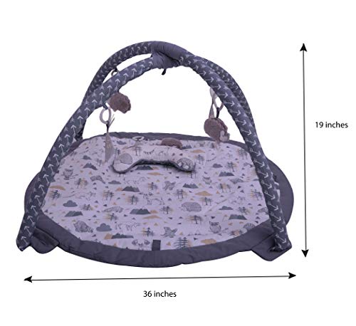 Bacati Woodlands Grey/Beige Neutral Cotton Activity Gym with Mat, Beige/Grey
