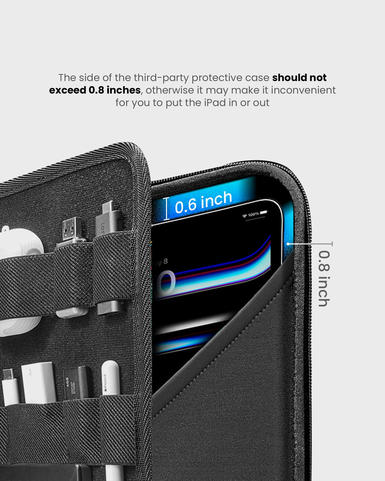 tomtoc Portfolio Case for 13 Inch iPad Pro M4 2024 & iPad Air M2, 12.9-in iPad Pro M2/M1, Protective Sleeve with Accessories Pocket, Carrying Storage Bag for iPad Pencil Pro/Adapter/Magic Keyboard