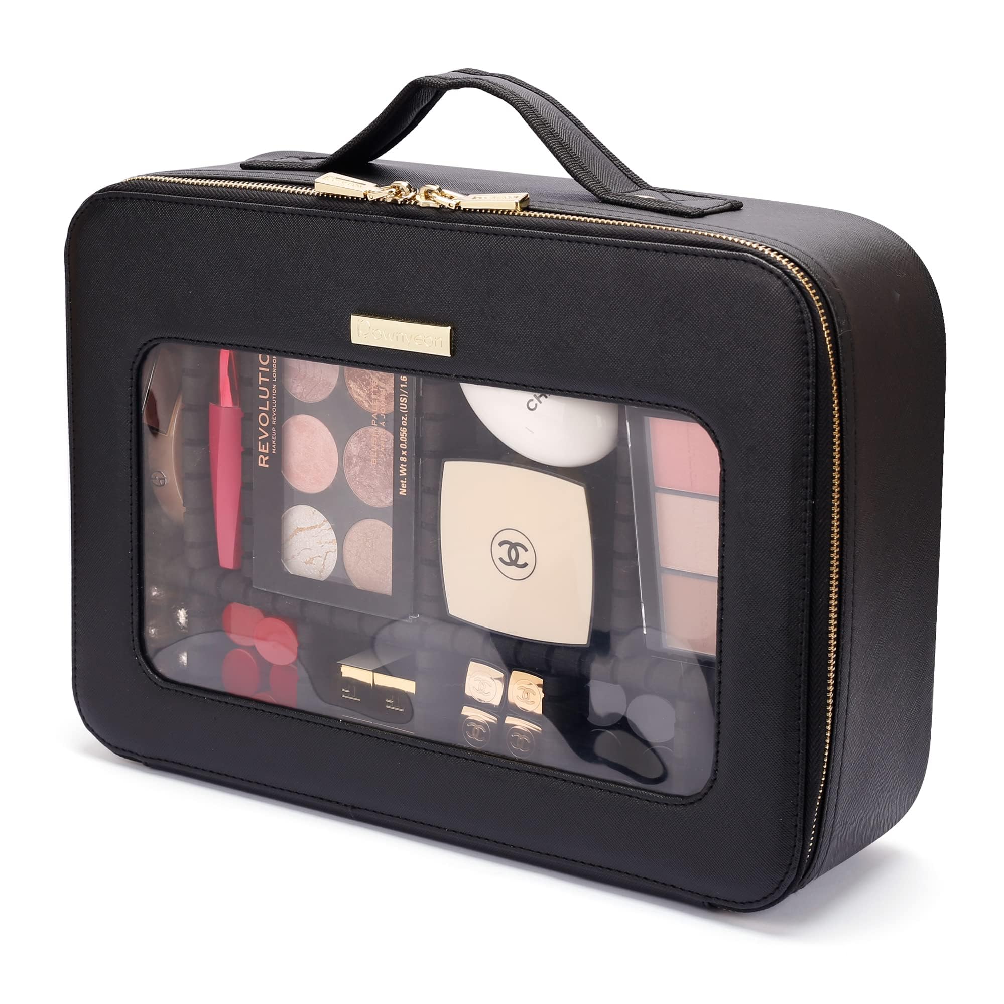 ROWNYEON Large Makeup Train Case Travel Clear Eva Makeup Bag Organizer Visible Waterproof Tpu 16.1" Comestic Bag For Womens
